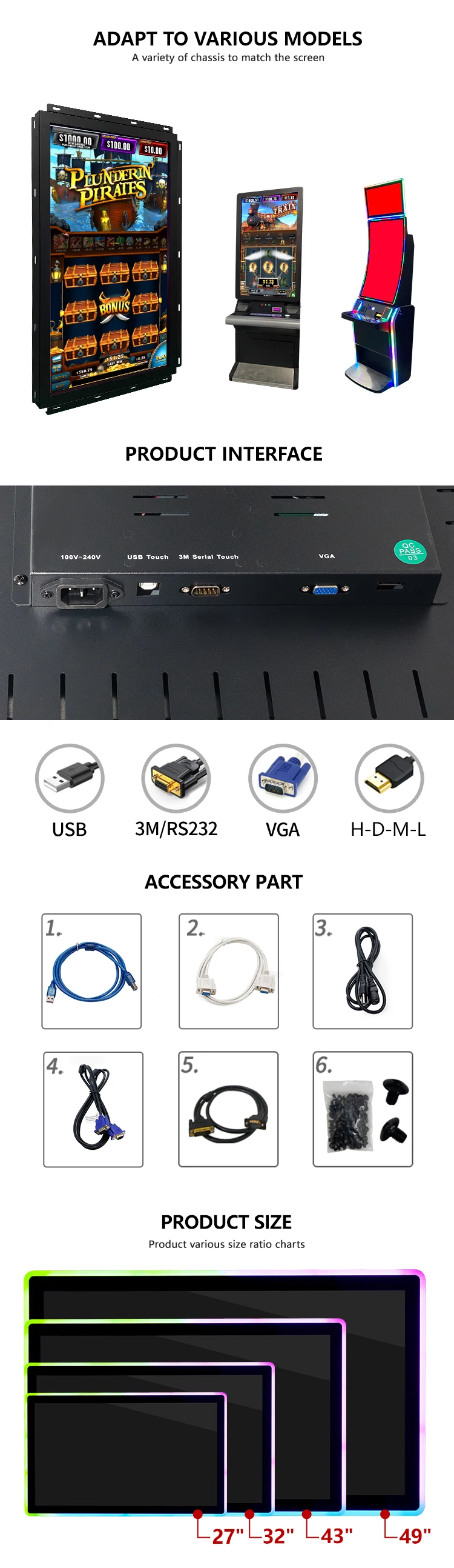 32 Inch Vertical Igs Game Touch Screen Monitor for Skill Game Machine ...