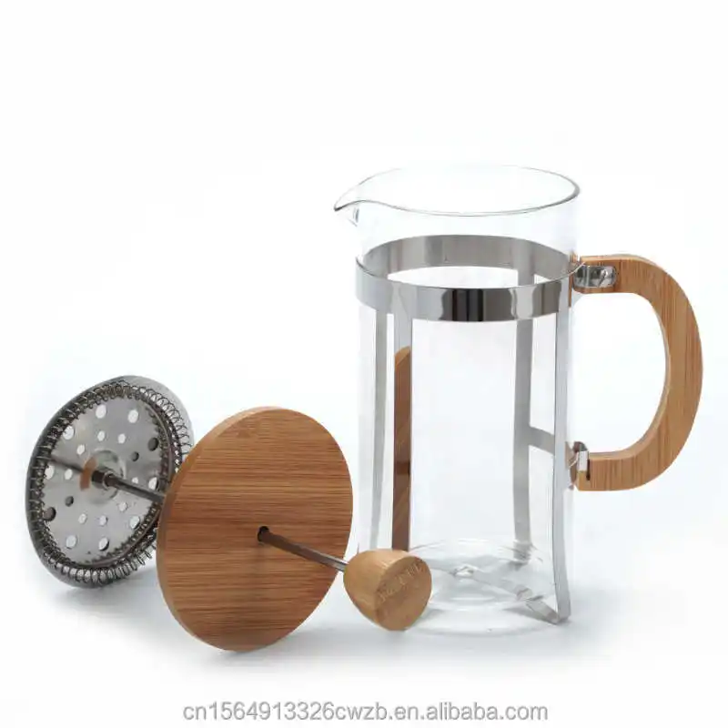 Olive Wood High Borosilicate French Press Pot Hand Pressure Coffee Pot ...