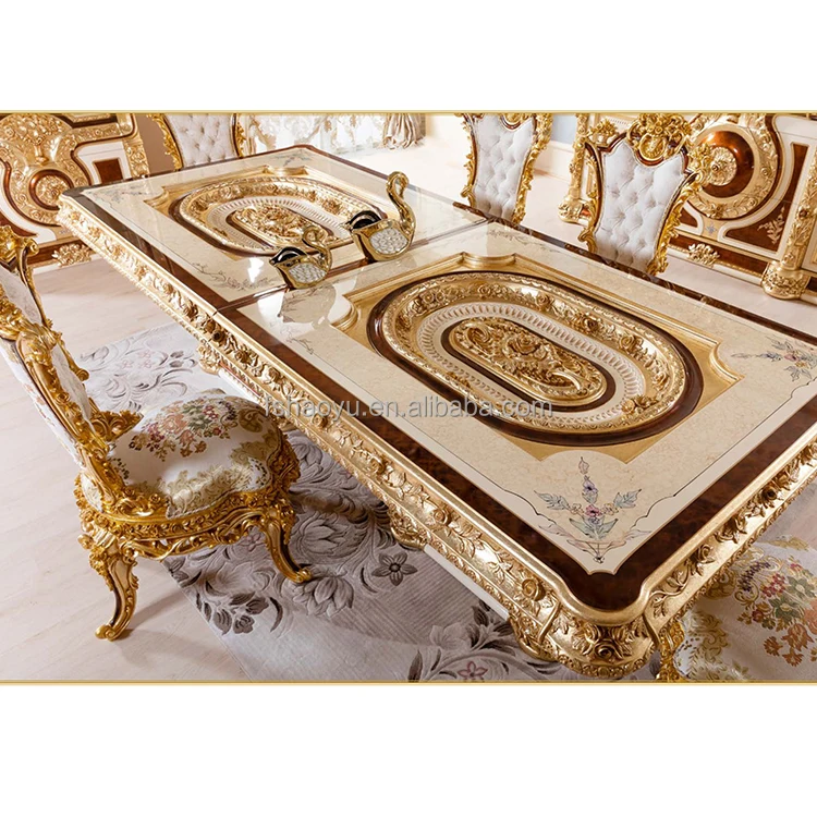 European Royal Dining Table Set 6 Seater Luxury Solid Wood
