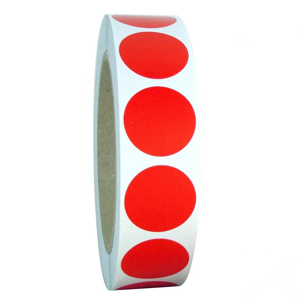 Custom Bright Red Round Color Coding Circle Dot Labels On A Roll Semi ...