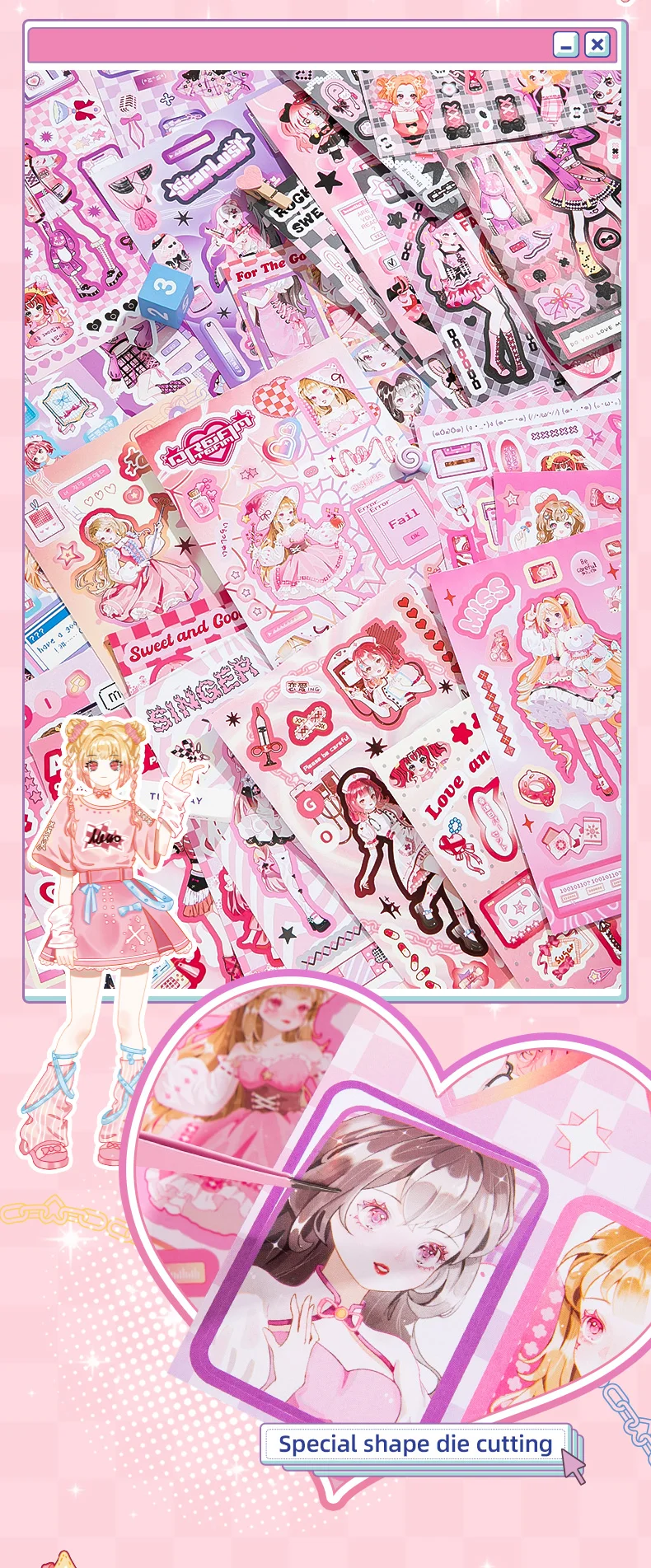 Simno 30 Pages Cute Girl Washi Sticker Book Adhesive Label Decorative ...