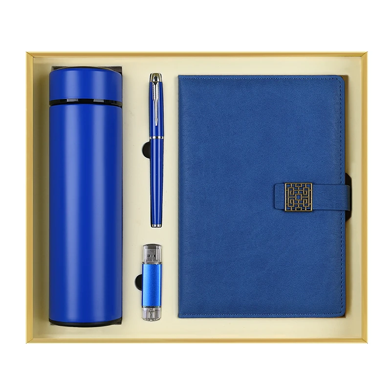 4-in-1 Luxury Real Leather Notebook Gift Set Includes LED Water Bottle ...