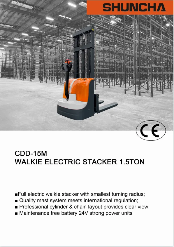 Shuncha Chinese 1500kg Full Electric Stacker Electric Stacker Pallet ...