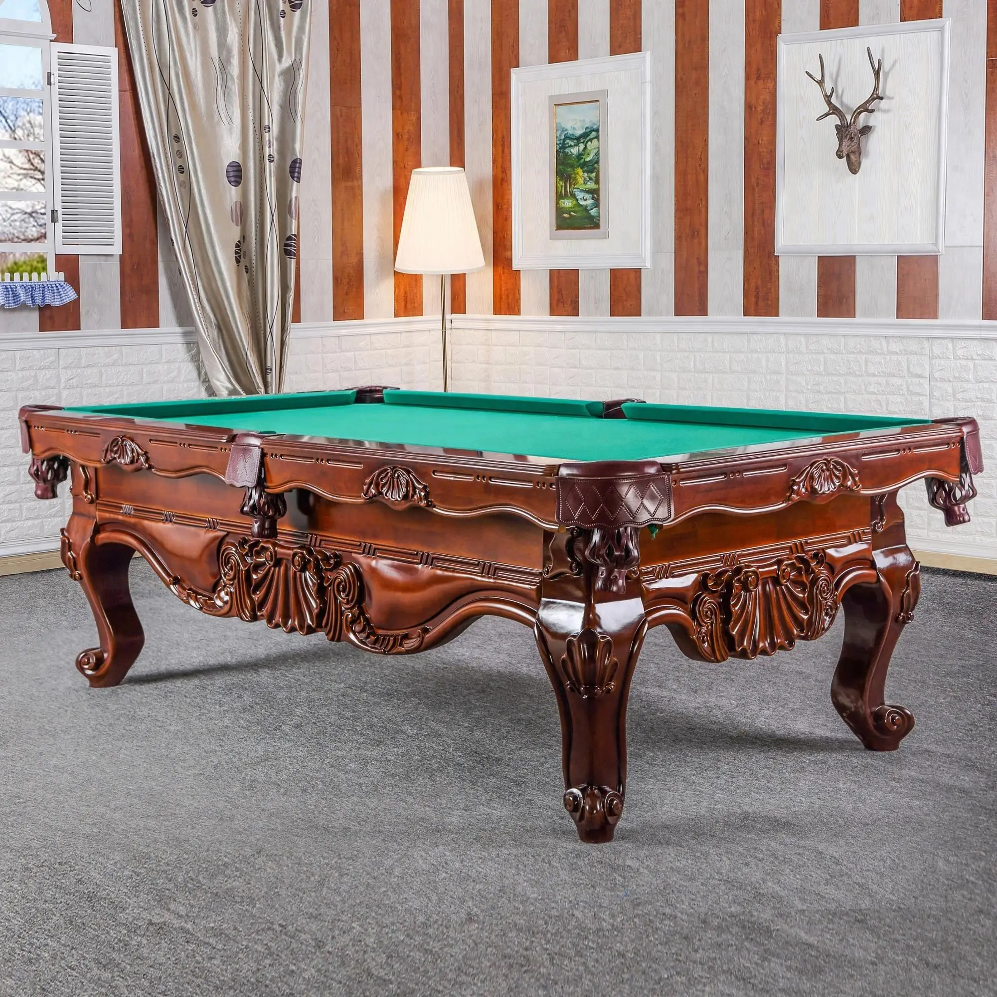 Classic Vintage Solid Wood Carved Billiards Table High End Custom 7 ...
