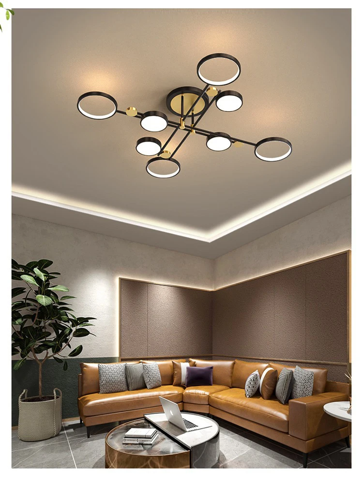 New Modern Nordic Gold Frame Indoor Remote Living Room Led Chandelier ...