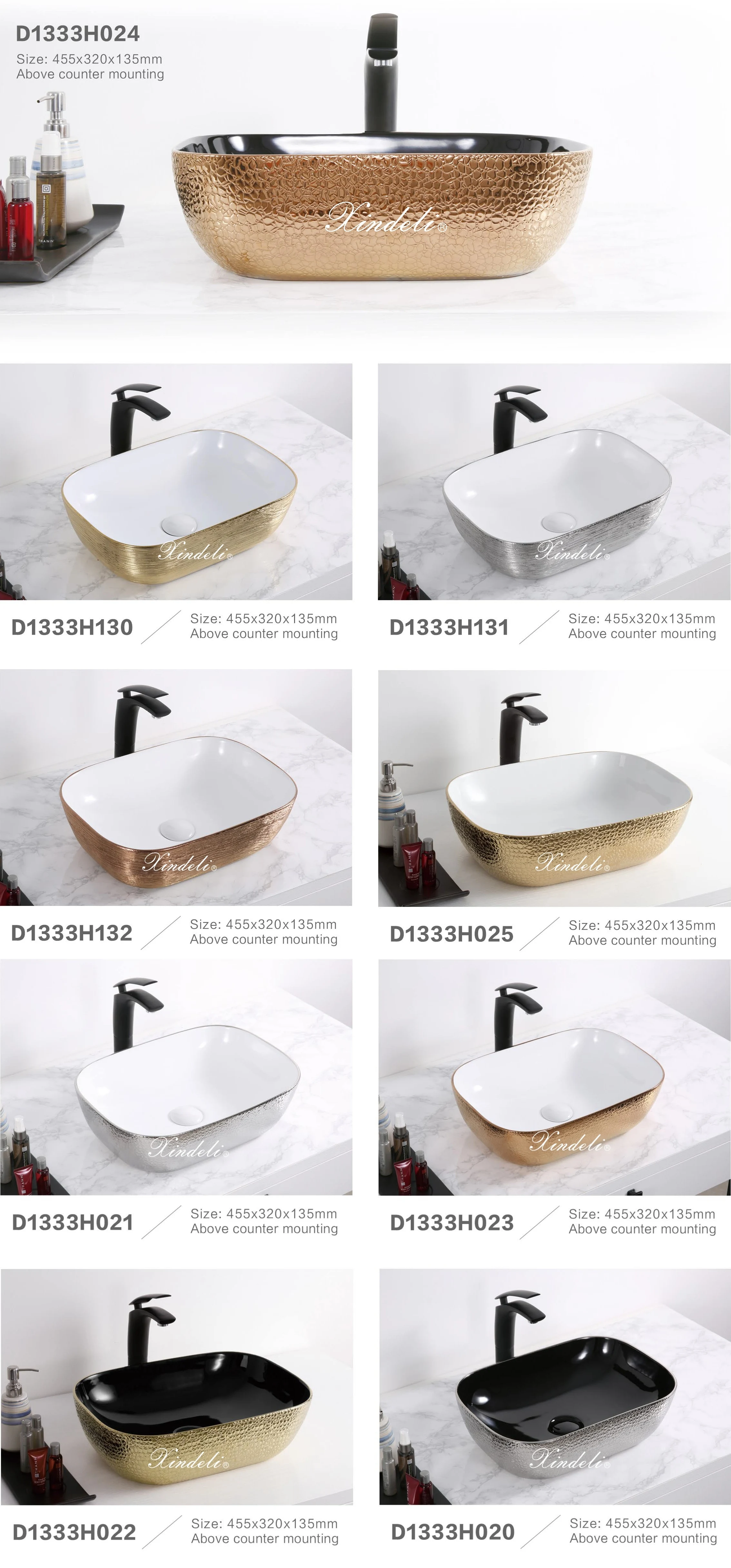 New Product Rectangle White Electroplate Gold Countertop Basin Coloured ...