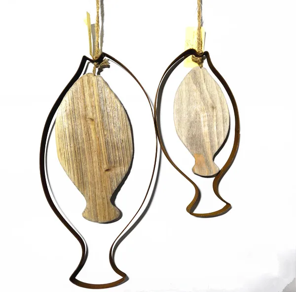 Natural Hanging Driftwood Iron Fish,Cabinet Hanging Fish Decoration ...