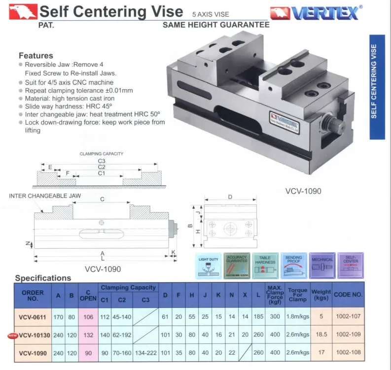 Taiwan Vertex Vise Self Centering Vise Vcv-0611for 4 Axis 5 Axis Vise ...