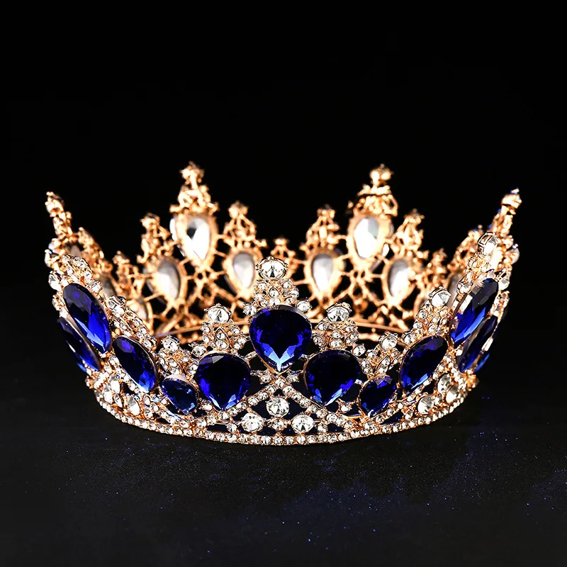Solid Luxury Multicolor Diamond Bridal Crown - Gold Rhinestones