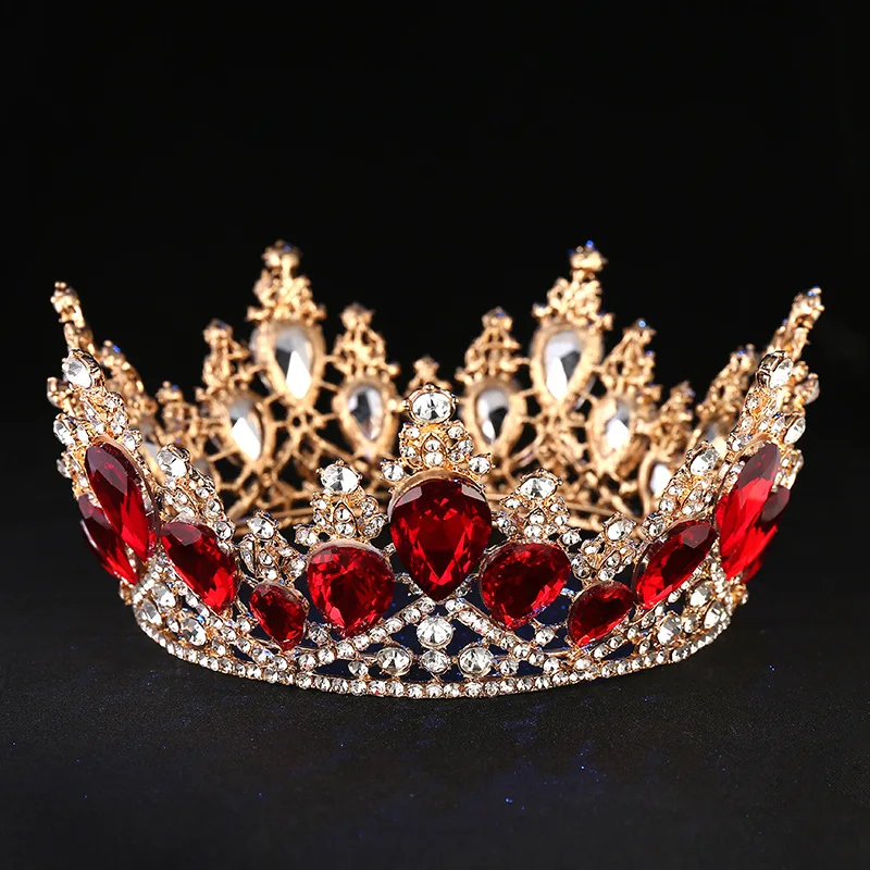 Solid Luxury Multicolor Diamond Bridal Crown - Gold Rhinestones