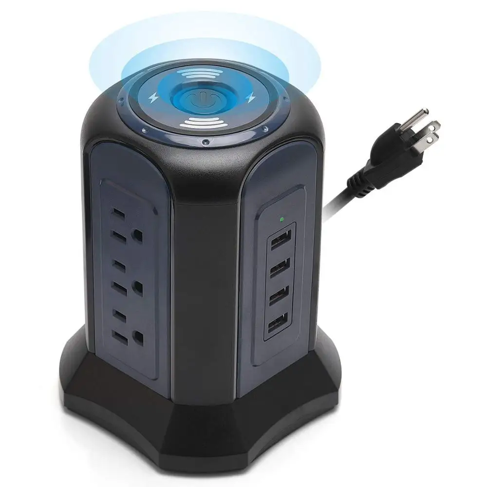 Wireless Power Strip Tower Socket Charging Station 9 Outlet Plugs 4 Usb ...