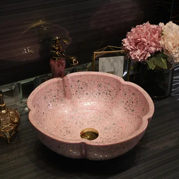 Art Lavabo Bathroom Vessel Sinks Flower Shape Counter Top Ceramic Wash ...