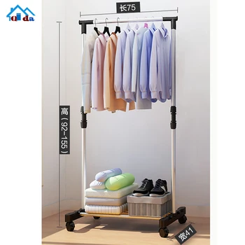 Adjustable Double Pole Steel Clothes Hanger With Wheels - Buy Stainless ...