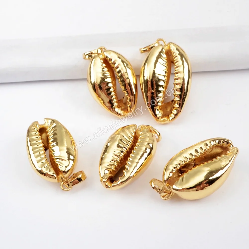 G1523 Full Silver/Gold Plated Natural Cowrie Shell Pendant Bead ...