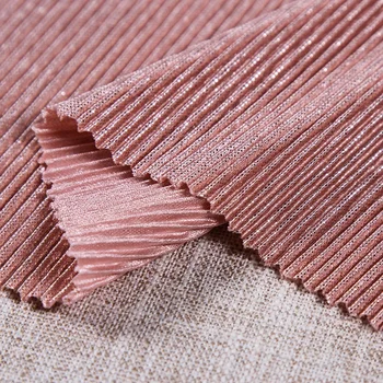 100% Polyester Pleated Dress Fabric Gold Foil Printed Knitted Pleated ...