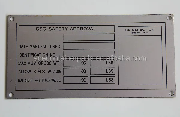 Stainless Steel Corrosion Preventive Iso Shipping Container Csc Plate ...