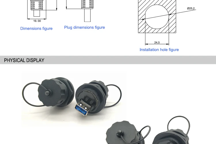 Industrial Usb Adapter Plug Socket With Cap Electrical Wire Plug For ...