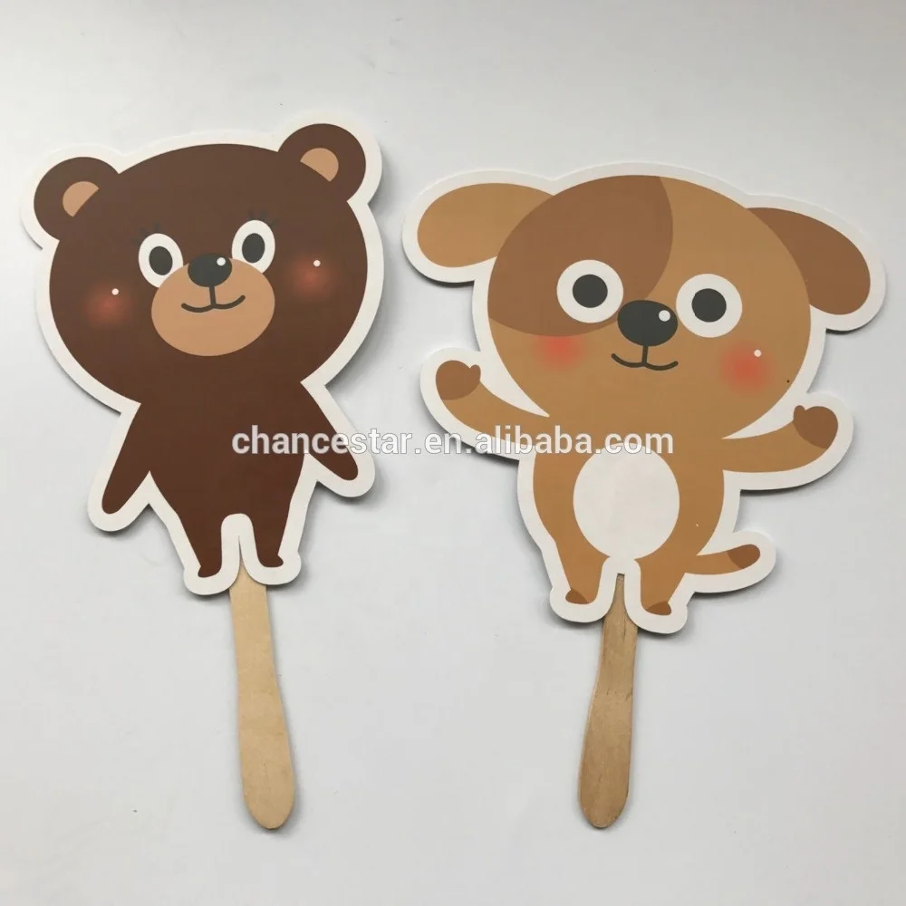 Custom Die Cut Shape Paper Hand Fan with Wooden Handle
