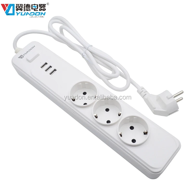 EU power strip socket desk 3 way schuko 3 usb socket 5v 3.1A max ...