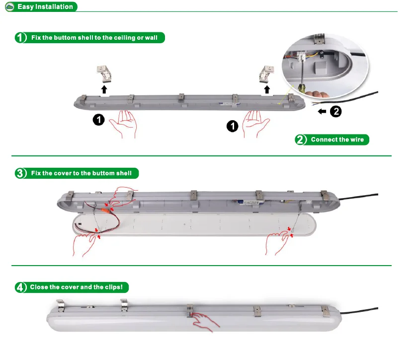 2ft 4ft 5ft 40w 60w Ip65 Tri-proof Ceiling Light Housing Waterproof Led ...