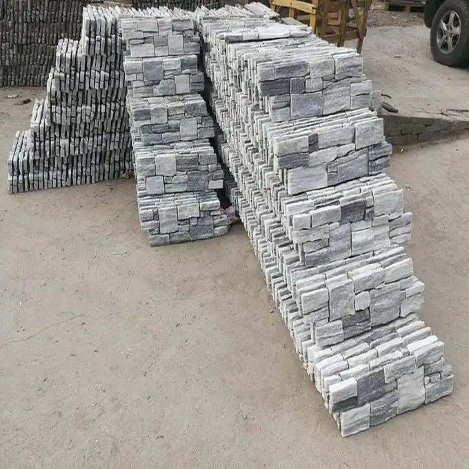 Cut To Size Cloudy Grey Quartzite Slate Stack Stone Veneer With Cement ...