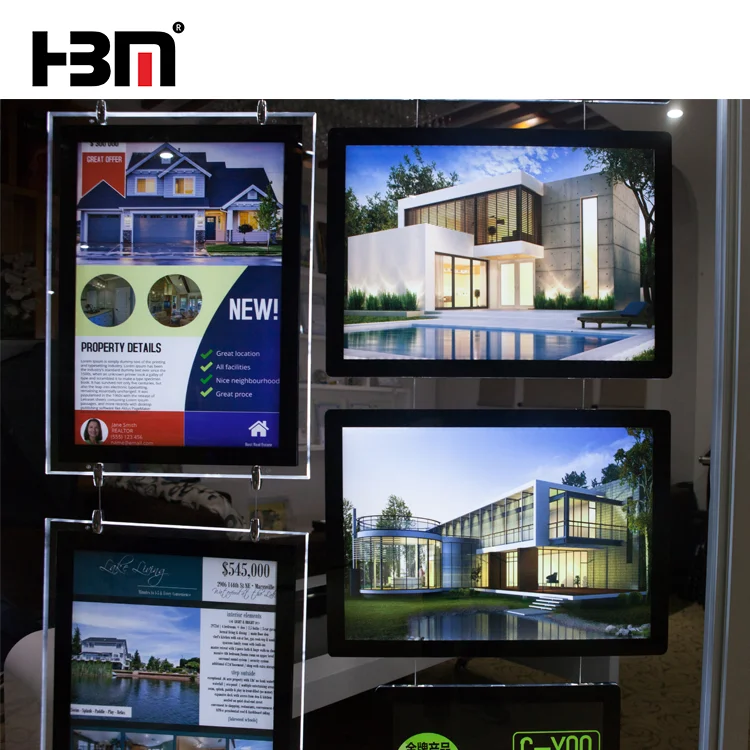 slim LED window displays acrylic photo frame light box A4 A3 A2 A1 hanging crystal light box ...