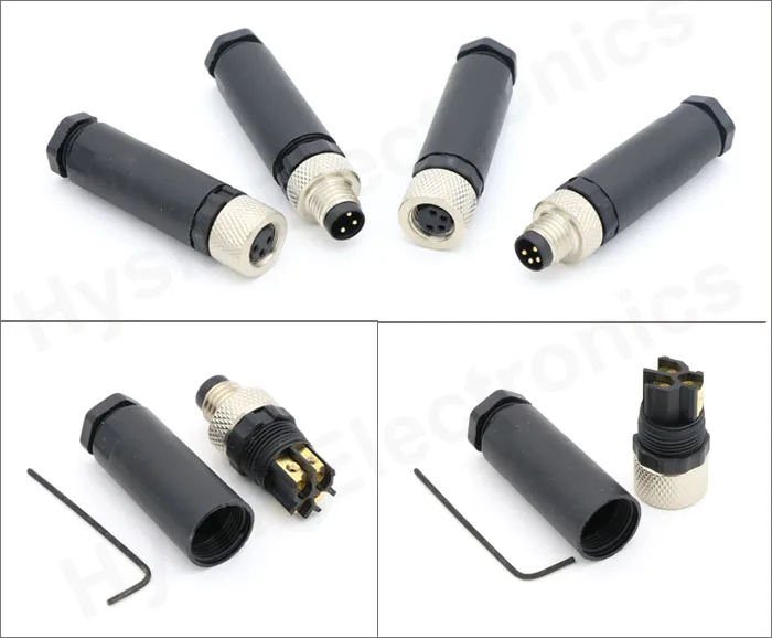 Hysik Custom Ip67 Electronic Connector M8 3 4 Pin Male Female ...