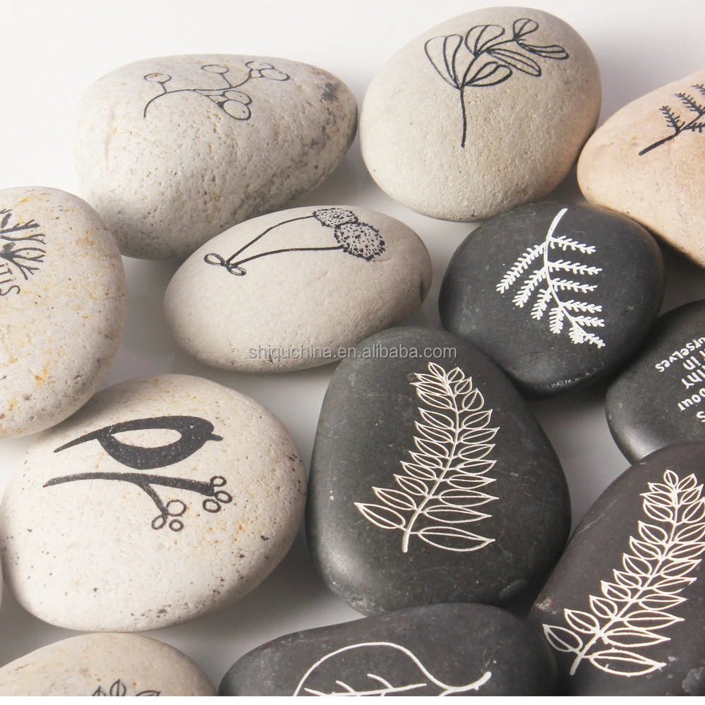 Factory Price Polished Engraved Word Pebbles with Black Stone and Gold ...
