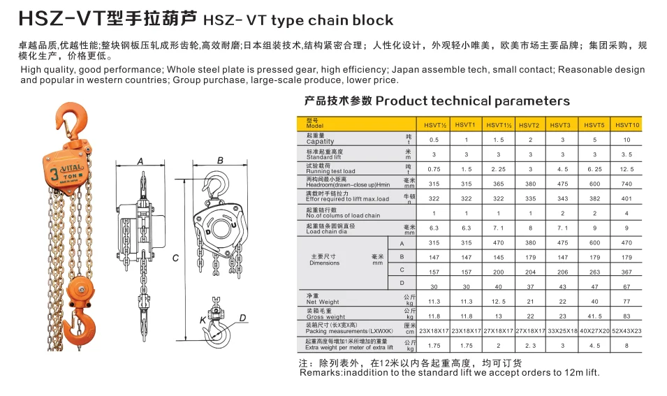 2023 New 1T 2T 3T Lifting Height 3M Manual Crane Lever Hoists