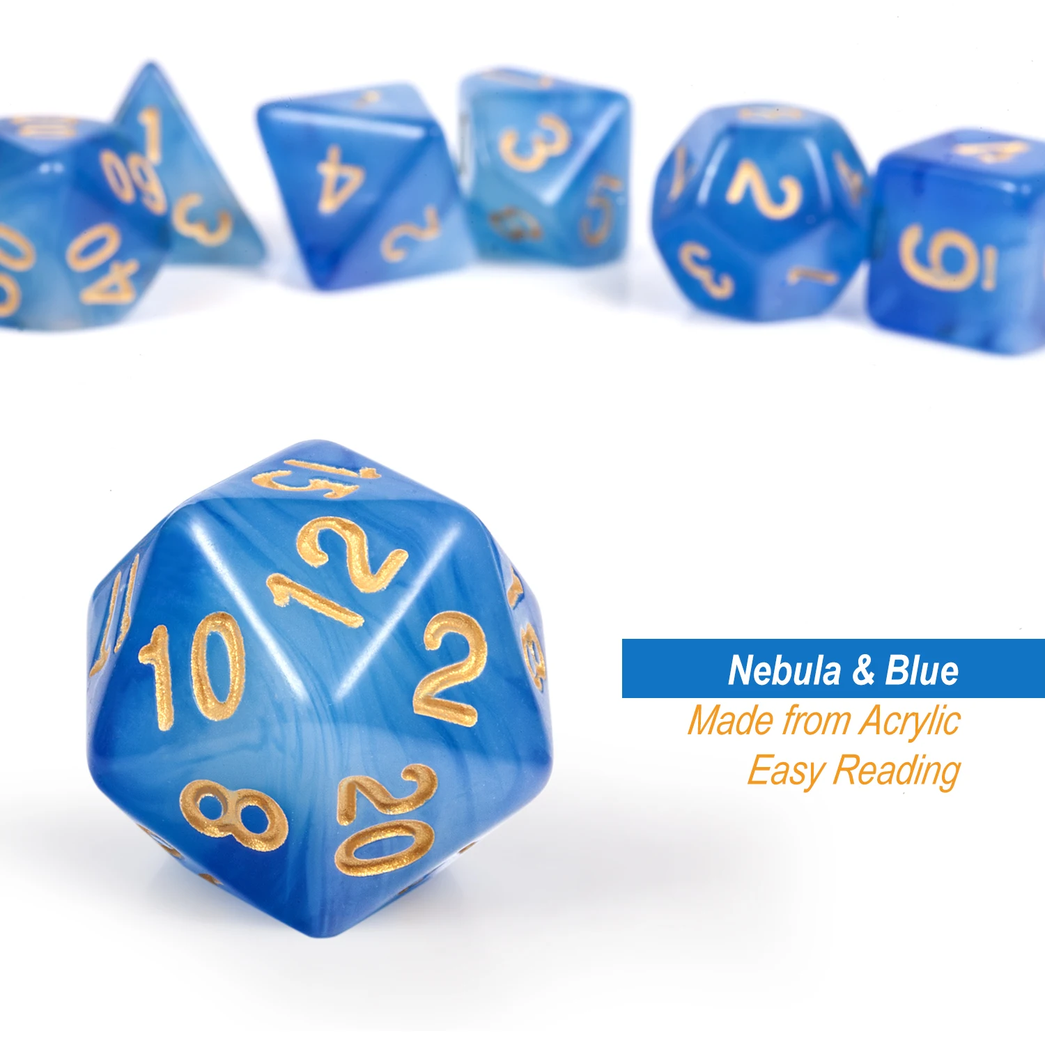 Nebula Blue Dnd Dice Set,7 Dies Polyhedral Game Dice For Dungeons And ...