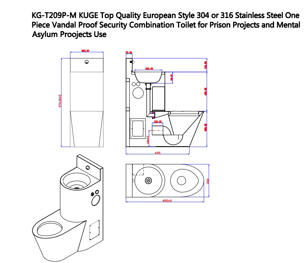 Kuge Security Wc Toilets - Stainless Steel Prison Combination
