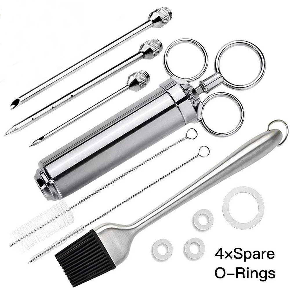 Professional Metal Marinade Injector Syringe Kit With 4 Needles Travel ...