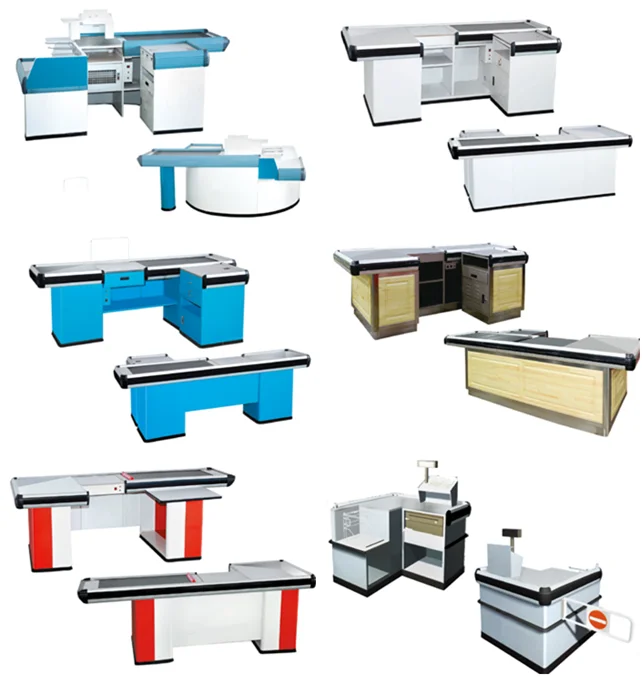 Electronic Cashier Counter with Conveyor Belt for Supermarket