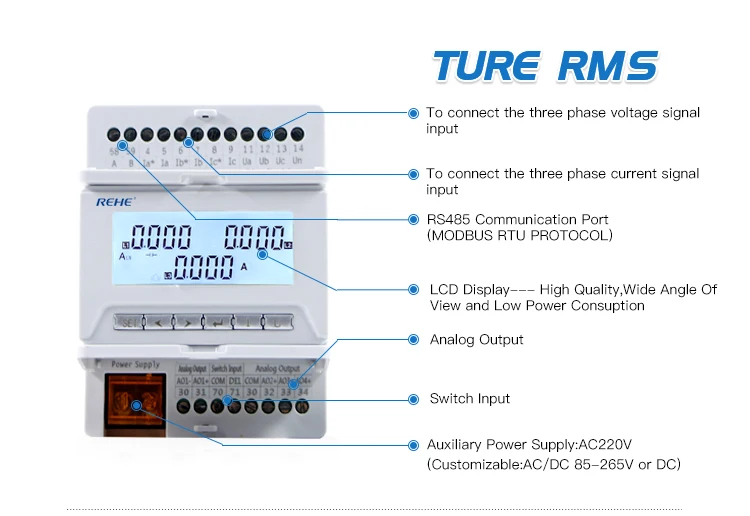 Three Phase Current Voltage Frequency Din Rail Type Digital Meter - Buy Din Rail Voltmeter ...