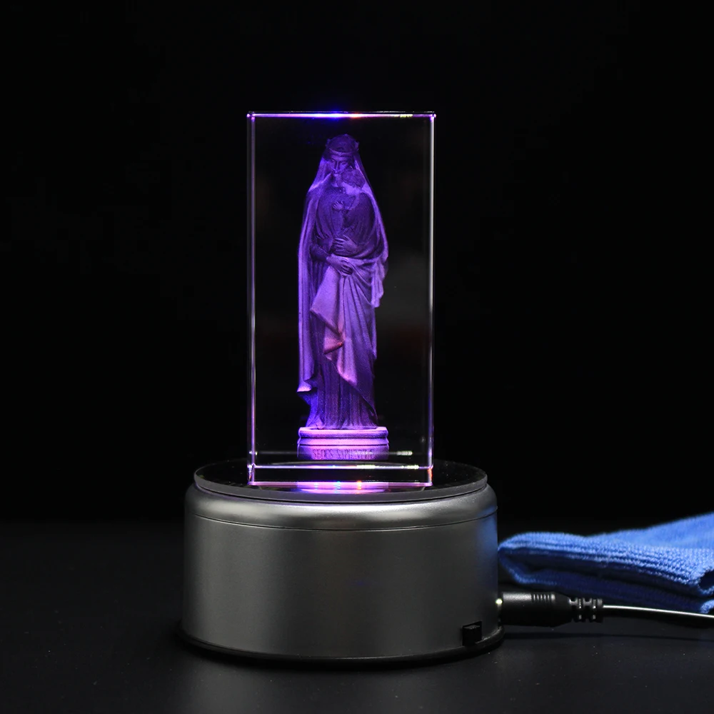 3djesus Cross Virgin Mary Engraved Crystal Cube Block
