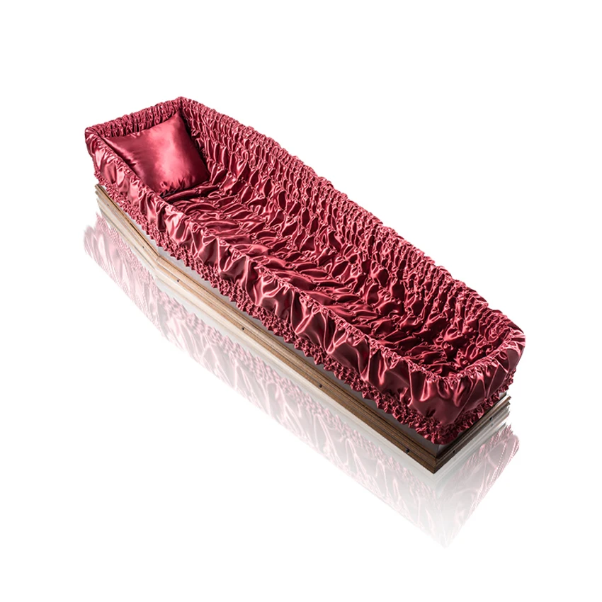 JS-L382 Coffin Lining Fabric - White Satin with Gold Lace