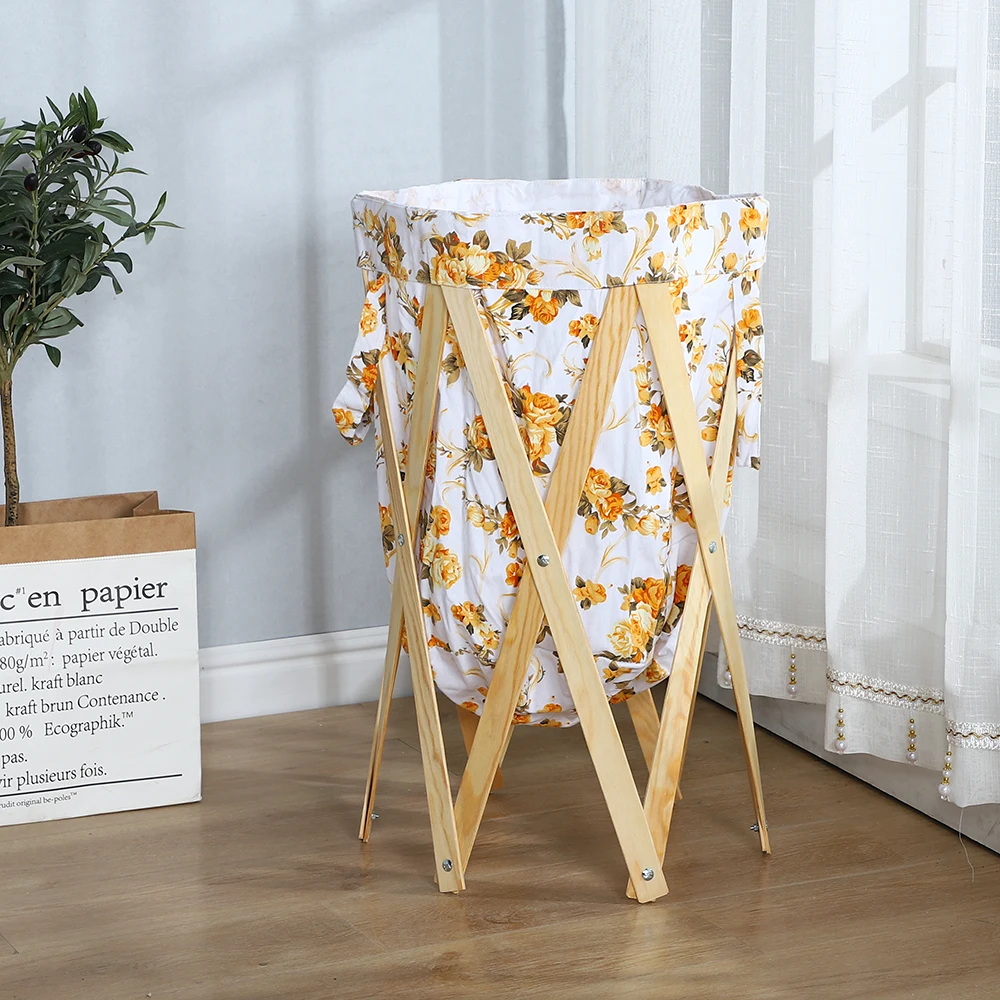 Custom Wood Folding Washing Laundry Basket With Wood Shelf Collapsible ...