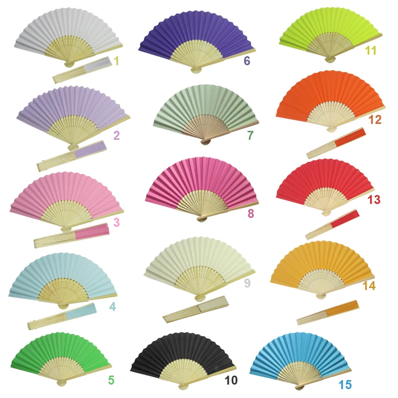Wholesale Solid Color Foldable Paper Hand Fans Party Wedding Favor With ...