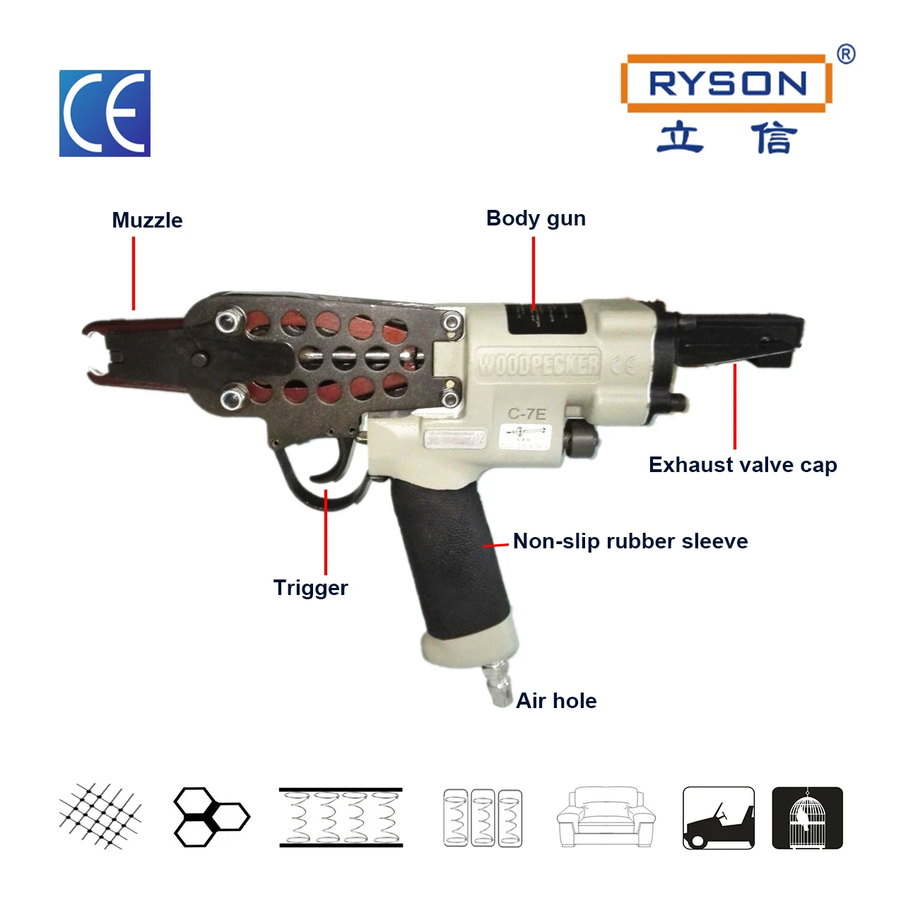 RYSON SC-7C Pneumatic Hog Ring C Ring Gun - 100pcs Capacity