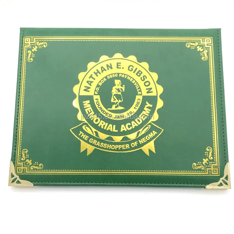 Custom Logo Green A4 Size Leatherette Golden Imprinted Diploma Of ...