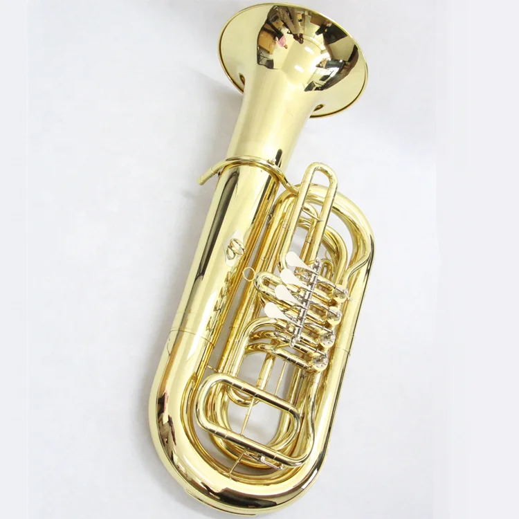 Gold Lacquer Bb Tuba Brass Instrument with 4 Valves & Accessories - OEM ...