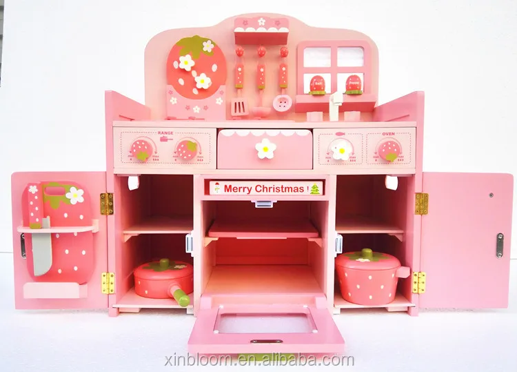 Japanese Strawberry Kids Large Girls Wooden Kitchen Toy Play Kitchen ...