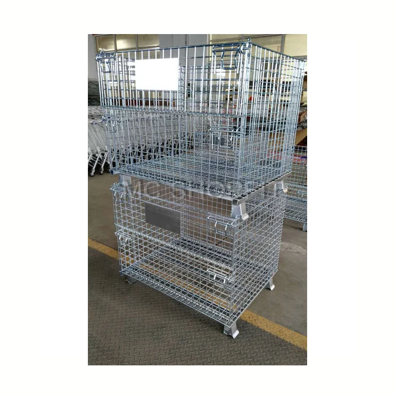 Movable Warehouse Steel Storage Cage Foldable Wire Container With ...