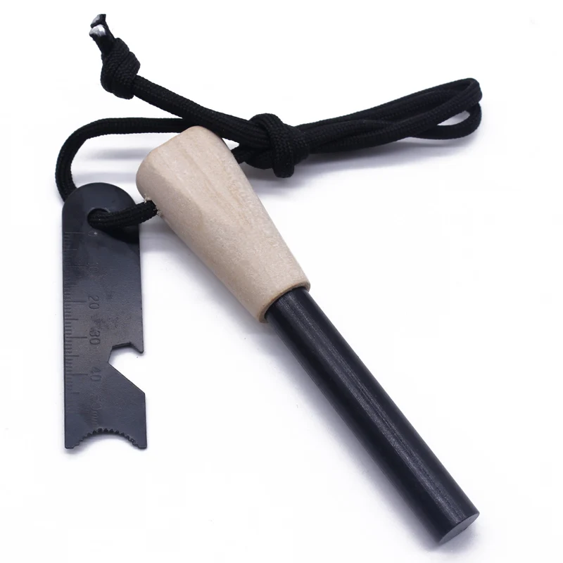 1/2 Inch Custom Logo Wooden Handle Magnesium Flint Stone Paracord ...