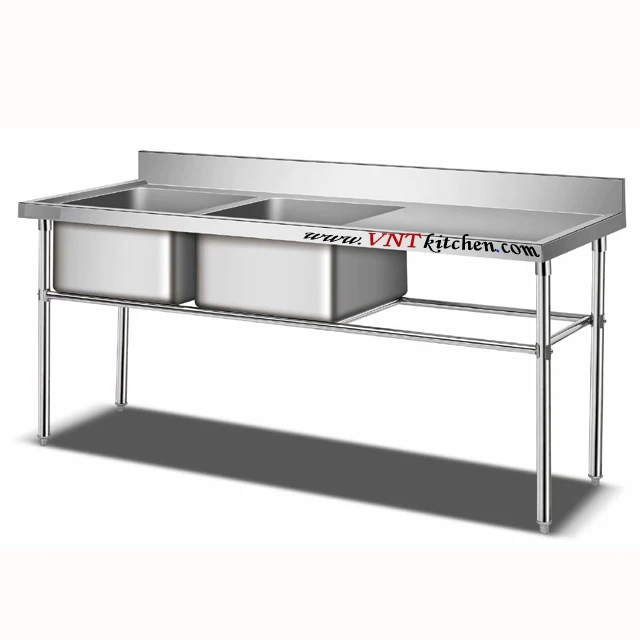 Commercial Two-Compartment Stainless Steel Kitchen Sink Drainer Work ...