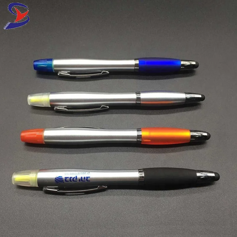 New Design 3 In 1 Multifunctional Highlighter Pen Stylus Touch Pen Ball ...