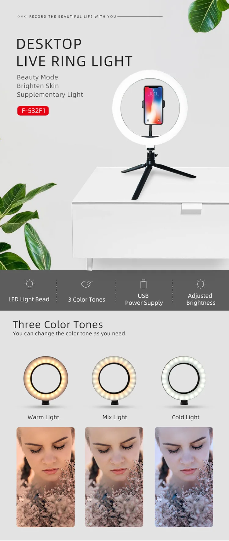 Table Top Dimmable 10 Inch LED Ring Light for Live Broadcast