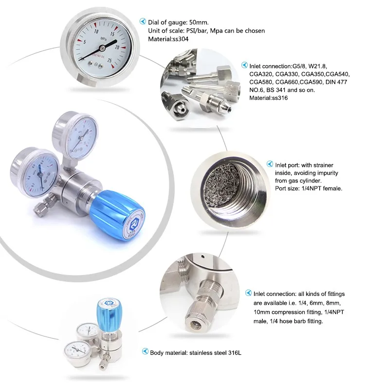 6000 psi Inlet Gas Regulator 3000 psi Outlet with Pressure Gauge for ...