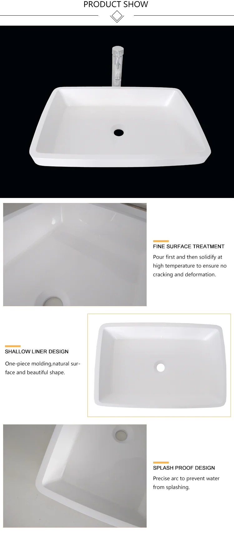 Solid Surface Polyresin Coating Countertop Hand Wash Basin for Bathroom ...