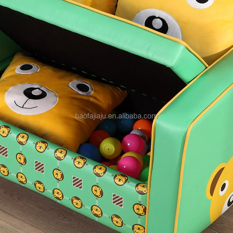 Cartoon Cute Two-seater Kids Sofa With Plush Pillows And Leather ...